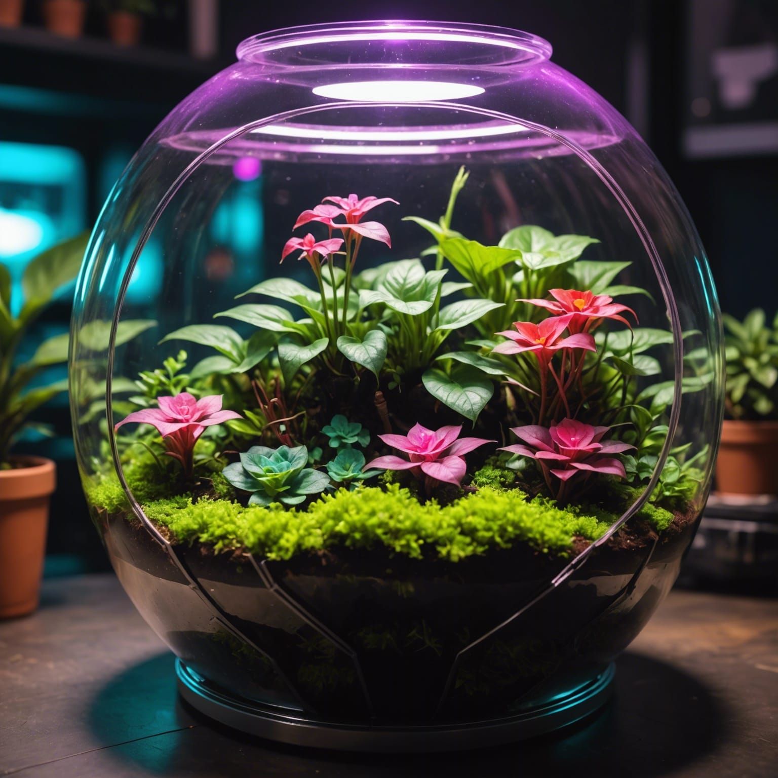 Cyberpunk terrarium with rare colourful fittonias - AI Generated ...