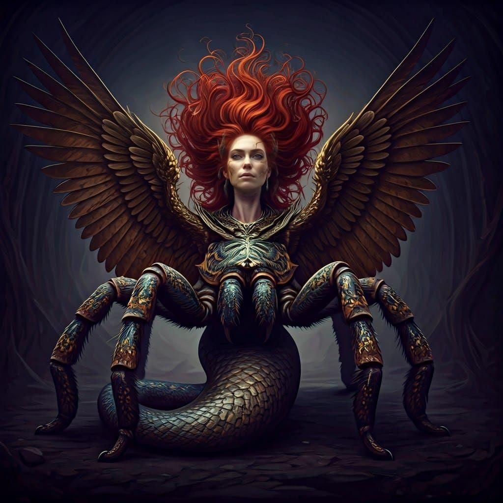 Dark Fantasy Creature with Eagle Wings