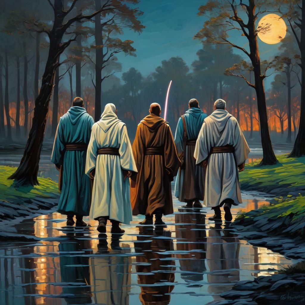 three jedi walking in moonlight Gennady Tartakovsky - AI Generated ...