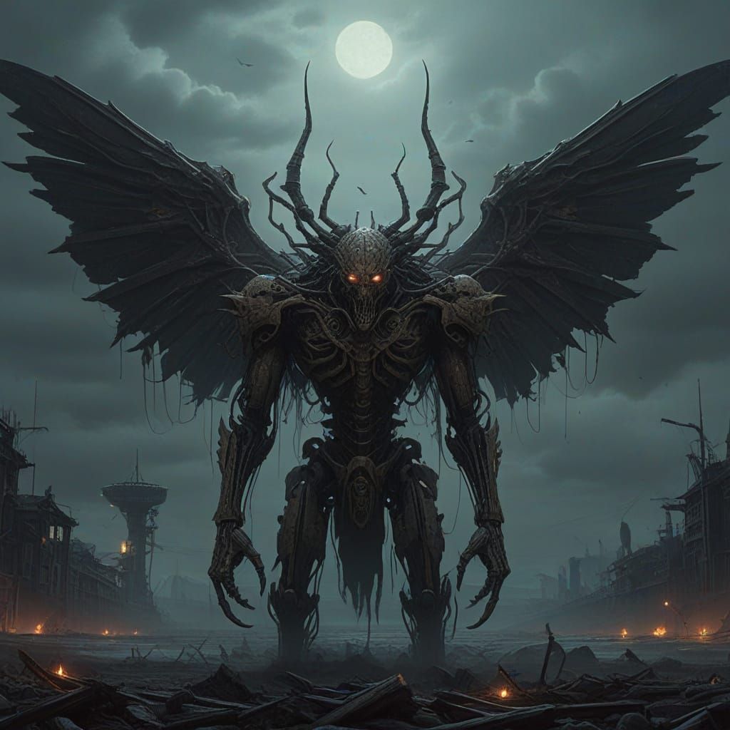 Cyberpunk Locusts with Humanoid Faces and Golden C... - AI Art