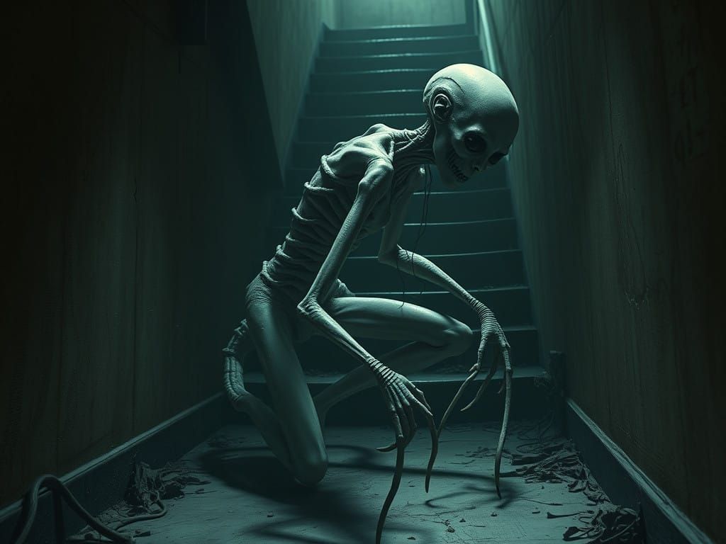 Biomechanical Horror Figure Emerges from Dark Base... - AI Art