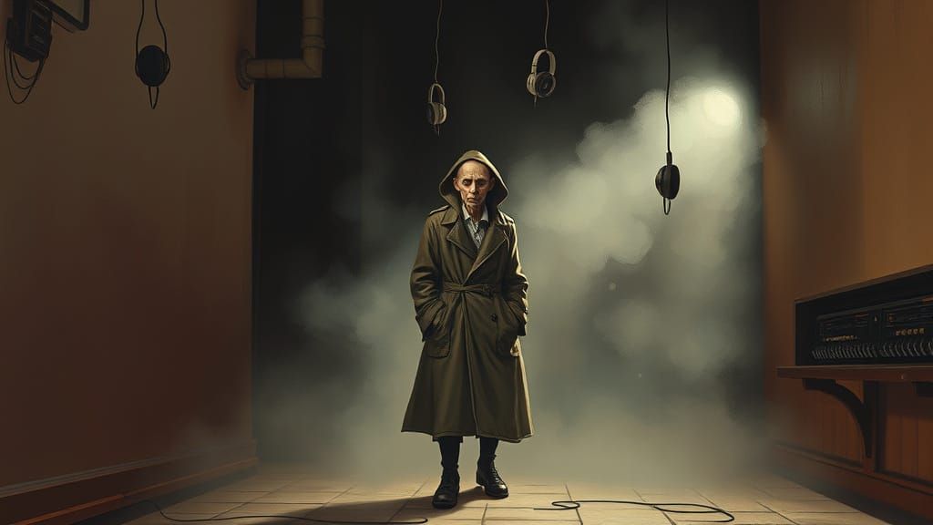 Surrealist Scene of a Gaunt Figure in a Smoky Room - AI Art