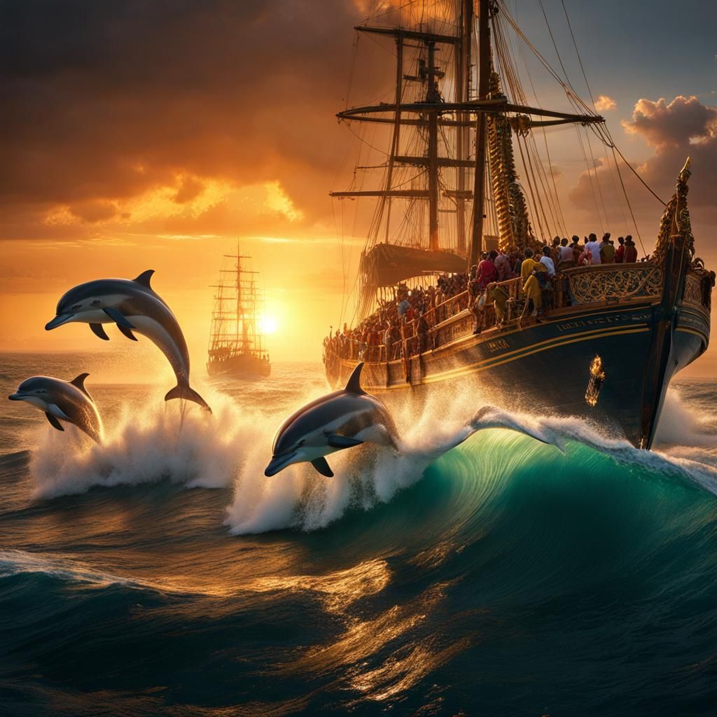 The tourists returning to port are thrilled by an up close dolphin ...