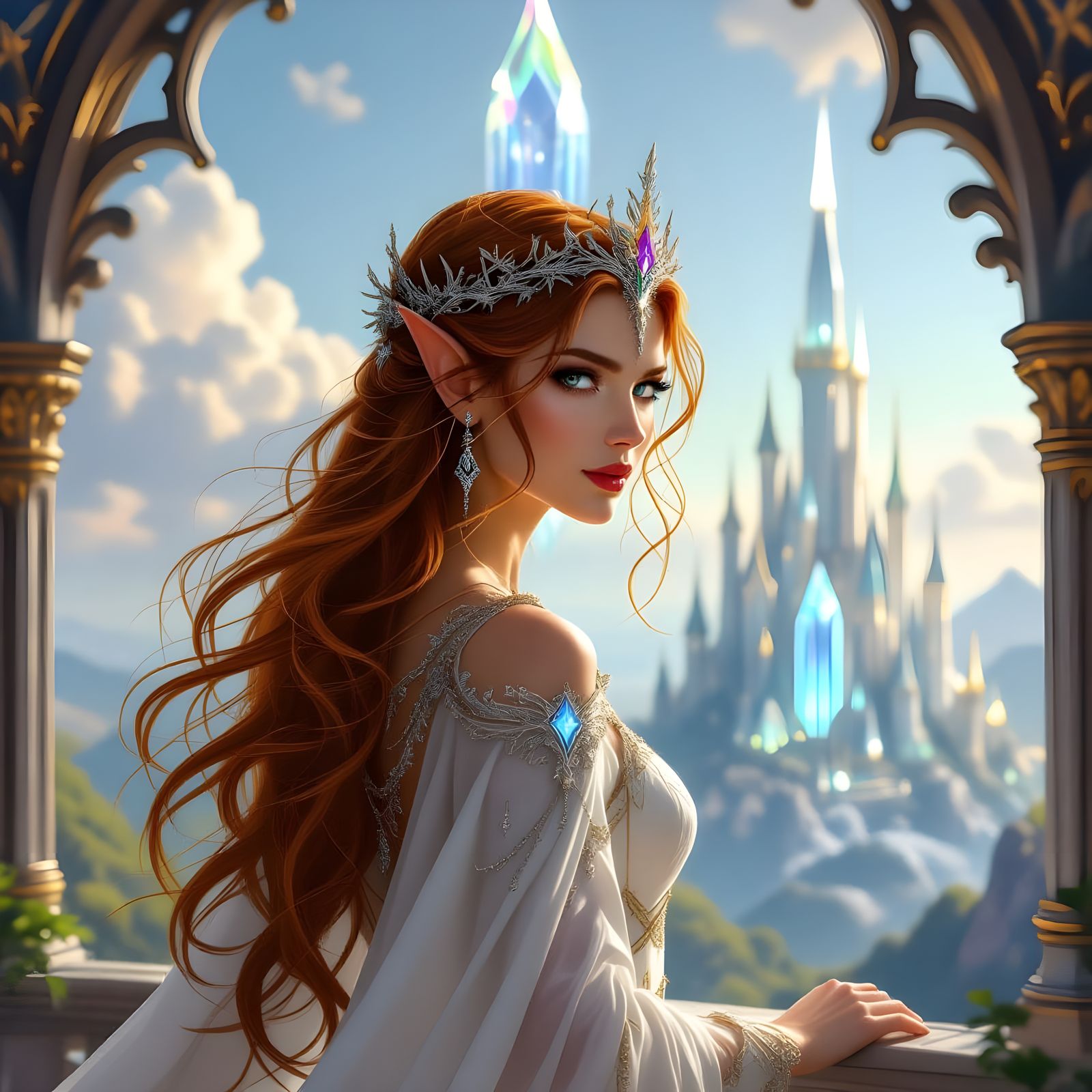 From the Balcony - Regal Elven Queen Surveys Her Kingdom fro...