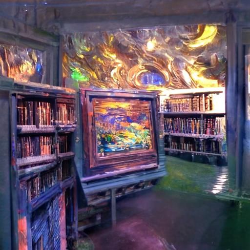 Forbidden library by Claude Monet and Van Gogh oil on canvas detailed ...