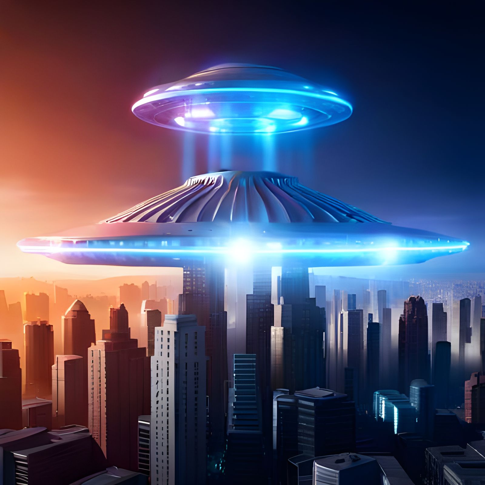 Quantum computer Generated Holographic UFO Over City - AI Generated ...