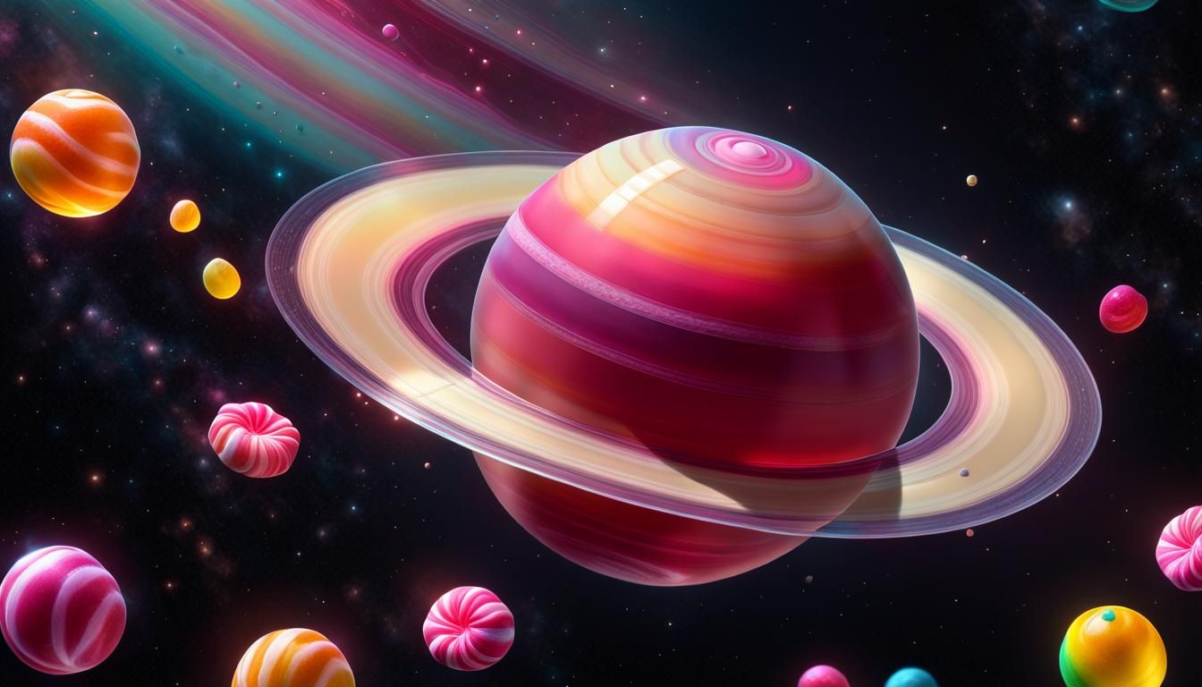 Sweet Saturn In Candy Universe - AI Generated Artwork - NightCafe Creator