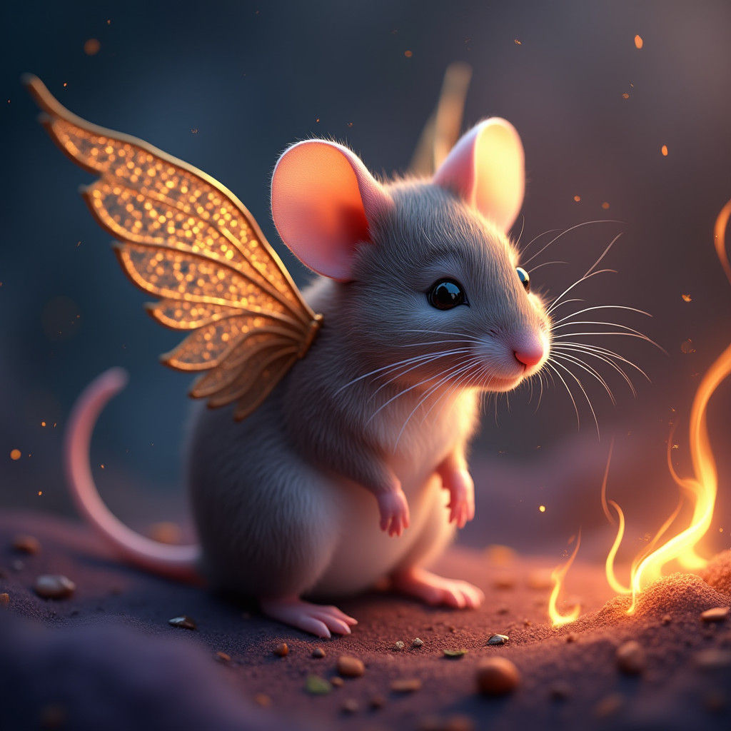Regal Mouse with Delicate Gold Wings in Vibrant, P... - AI Art
