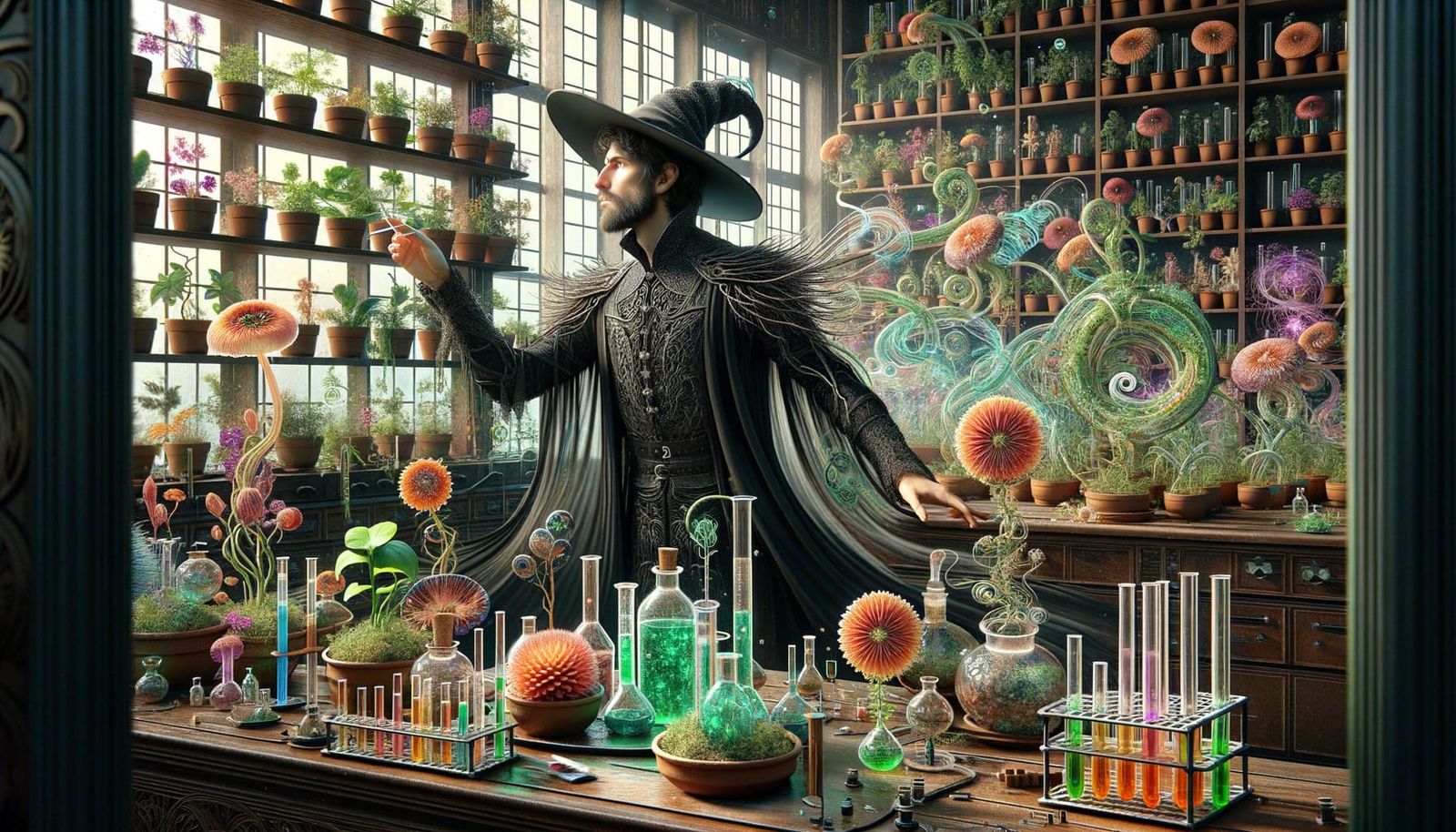 A Plant Wizard, One with His Work, Amid Hybrids - AI Generated Artwork ...
