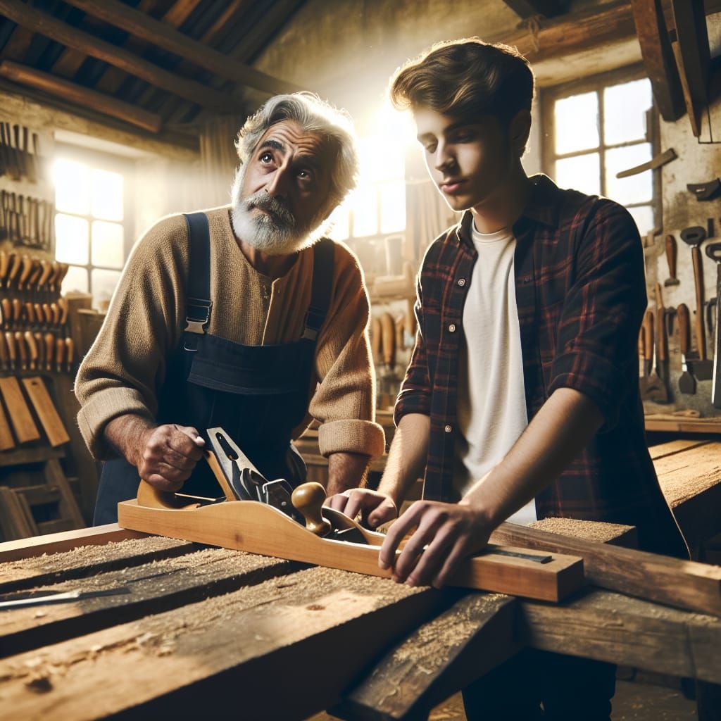 Master carpenter and his young apprentice - AI Generated Artwork ...