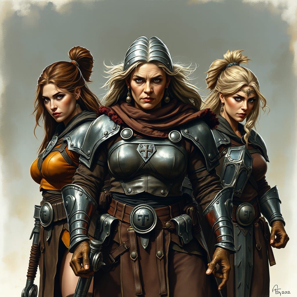 Medieval Fantasy Warriors in Battle Stance - AI Art