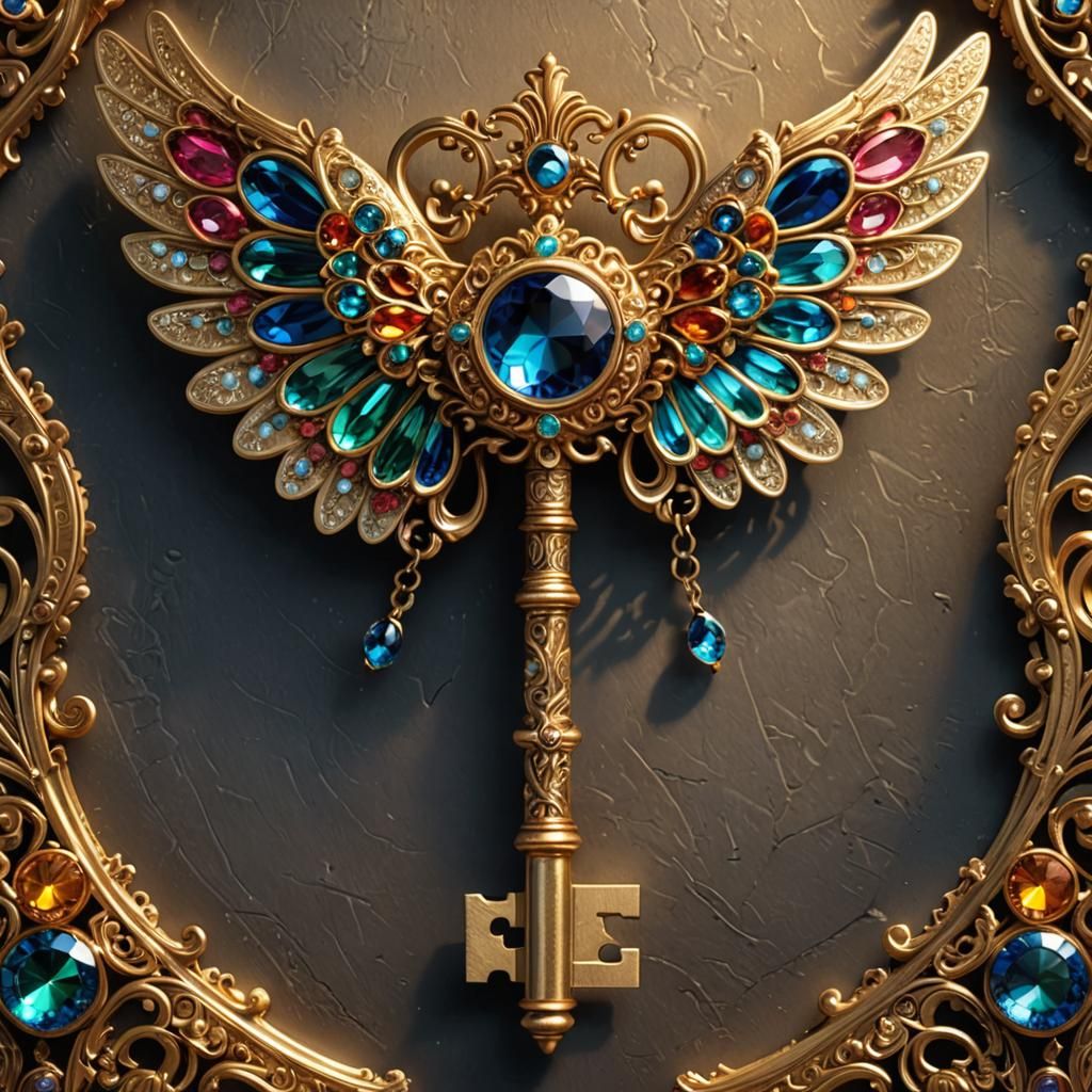 Beautiful Bejewelled Winged Key - AI Generated Artwork - NightCafe Creator