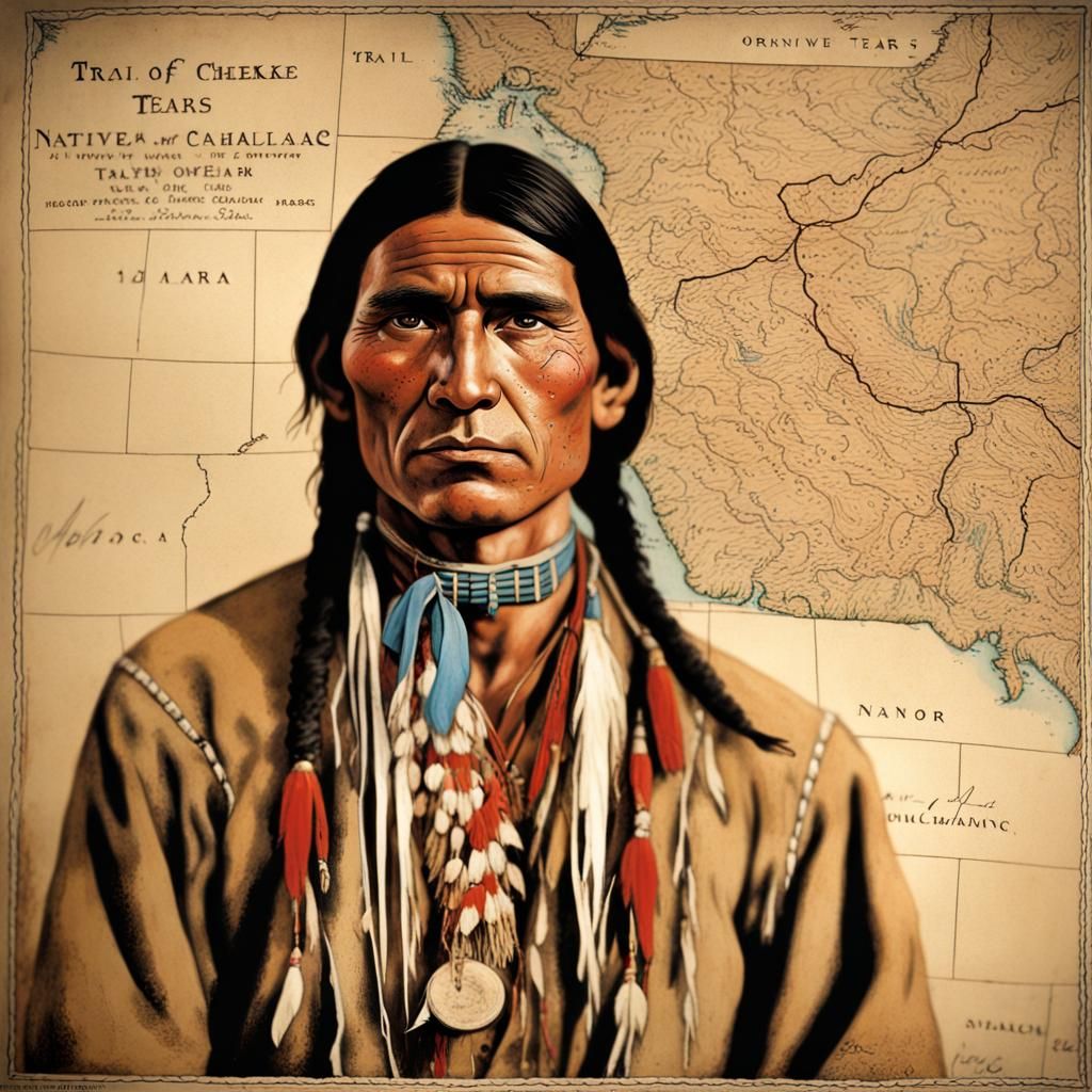 A Cherokee native Indian ,high cheekbones, tanned skin, eyes show sign ...