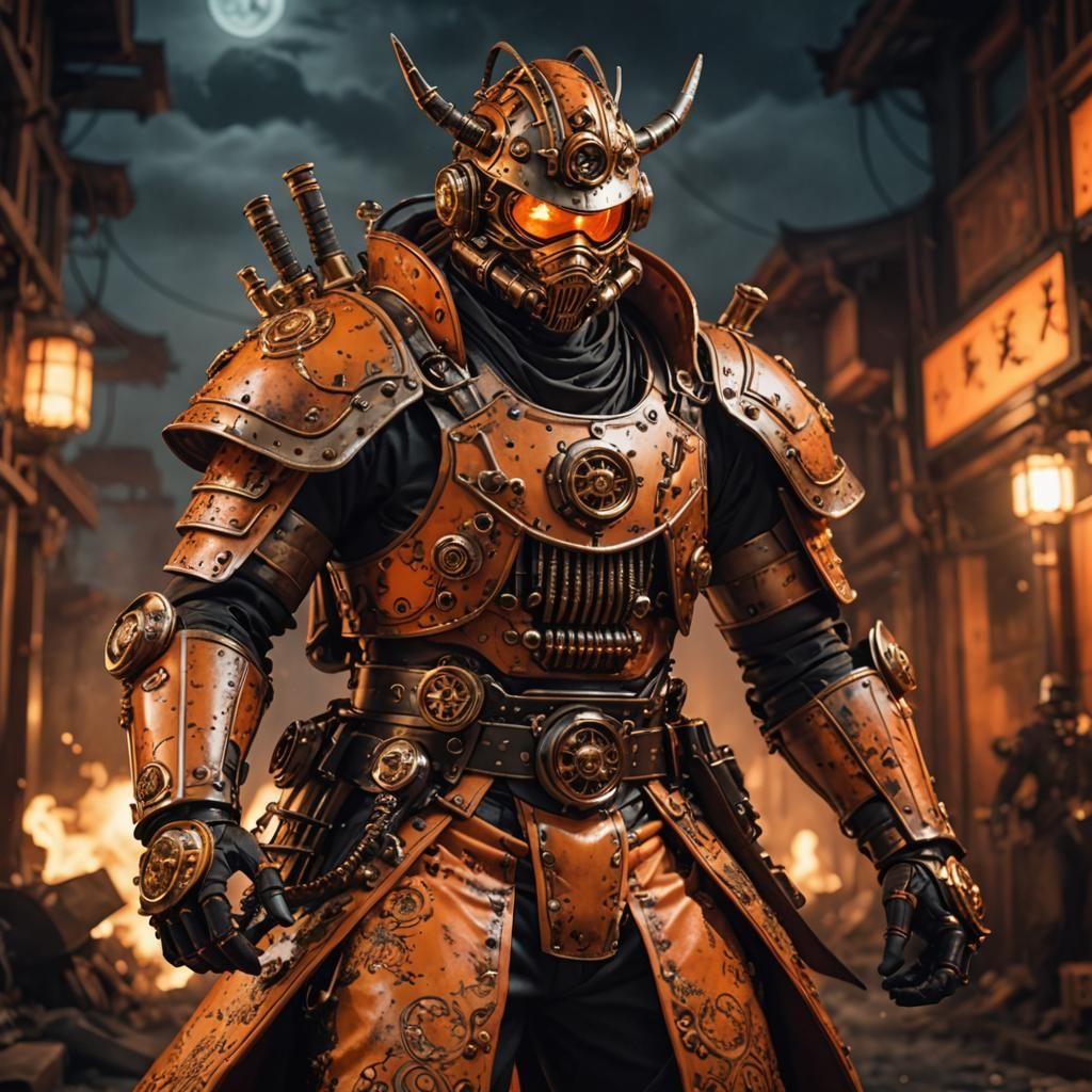 Steampunk Samurai: Orange... - AI Generated Artwork - NightCafe Creator