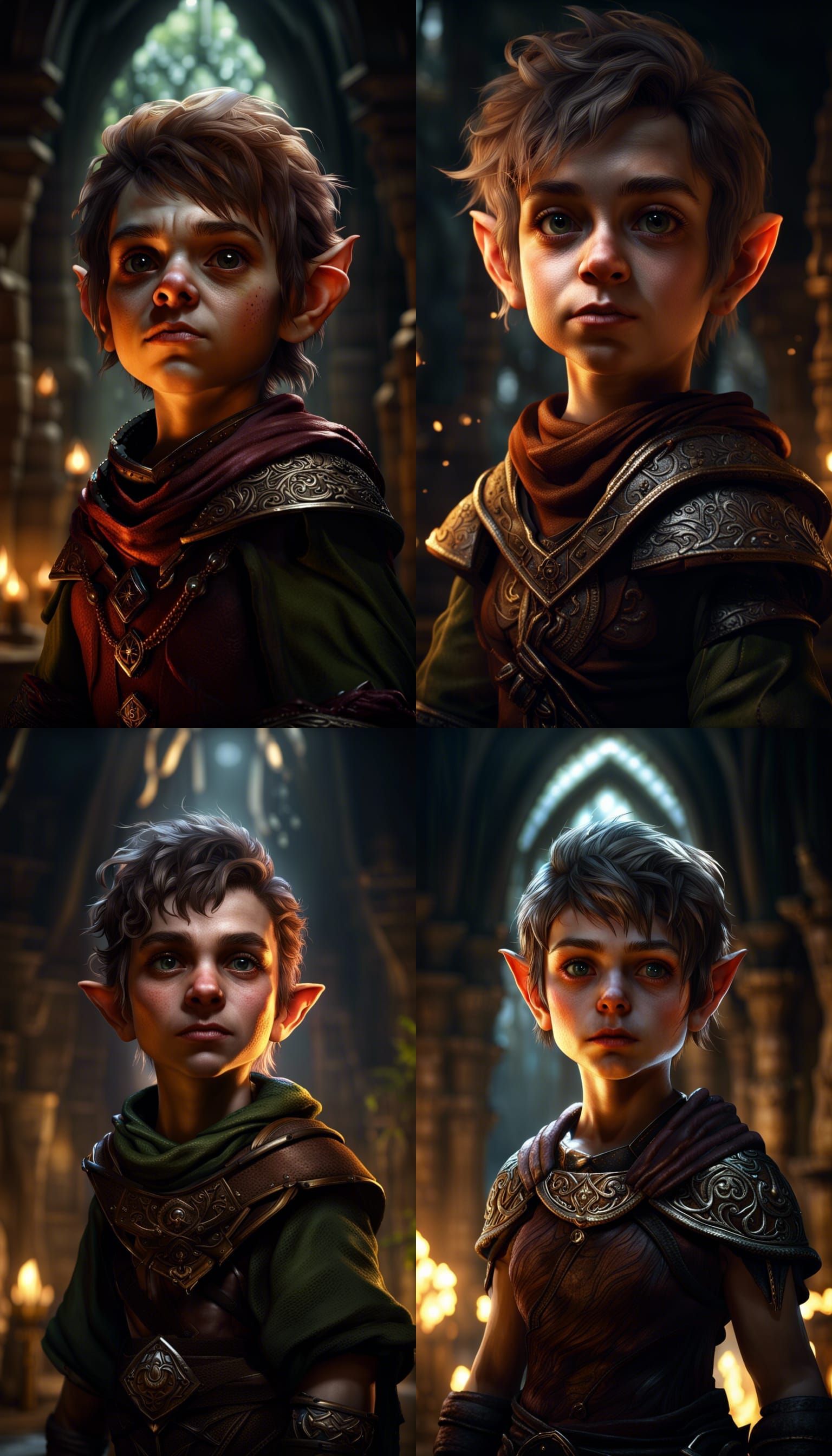 Beautiful young halfling stares into camera head and should portrait ...