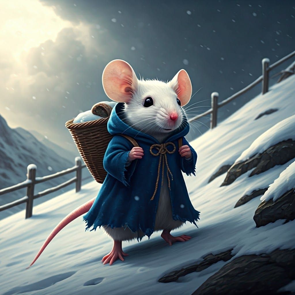 Soft-Furred Mouse Embarks on a Snowy Mountain Ques... - AI Art
