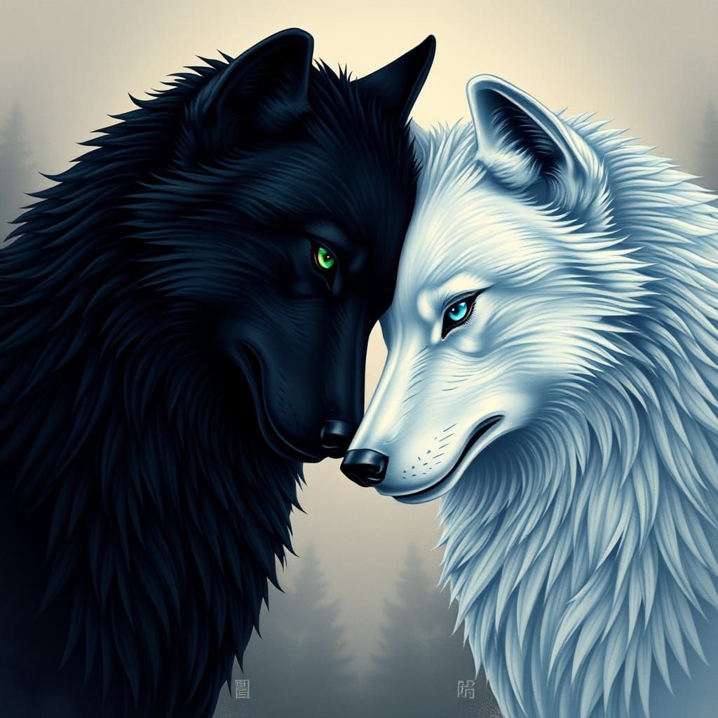 Elegant Wolves in Ukiyo-e Style - AI Art