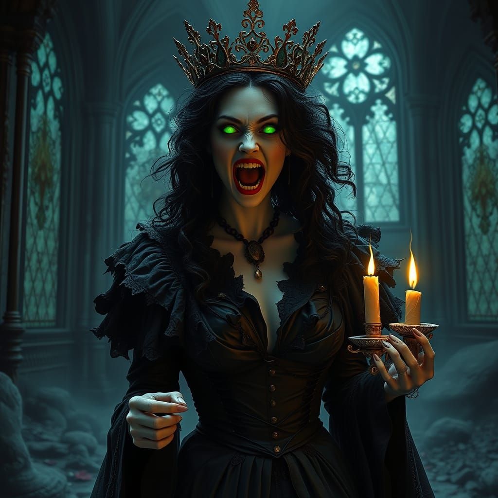 Ghostly Vampire Queen Unleashes Fury with Candleli... - AI Art