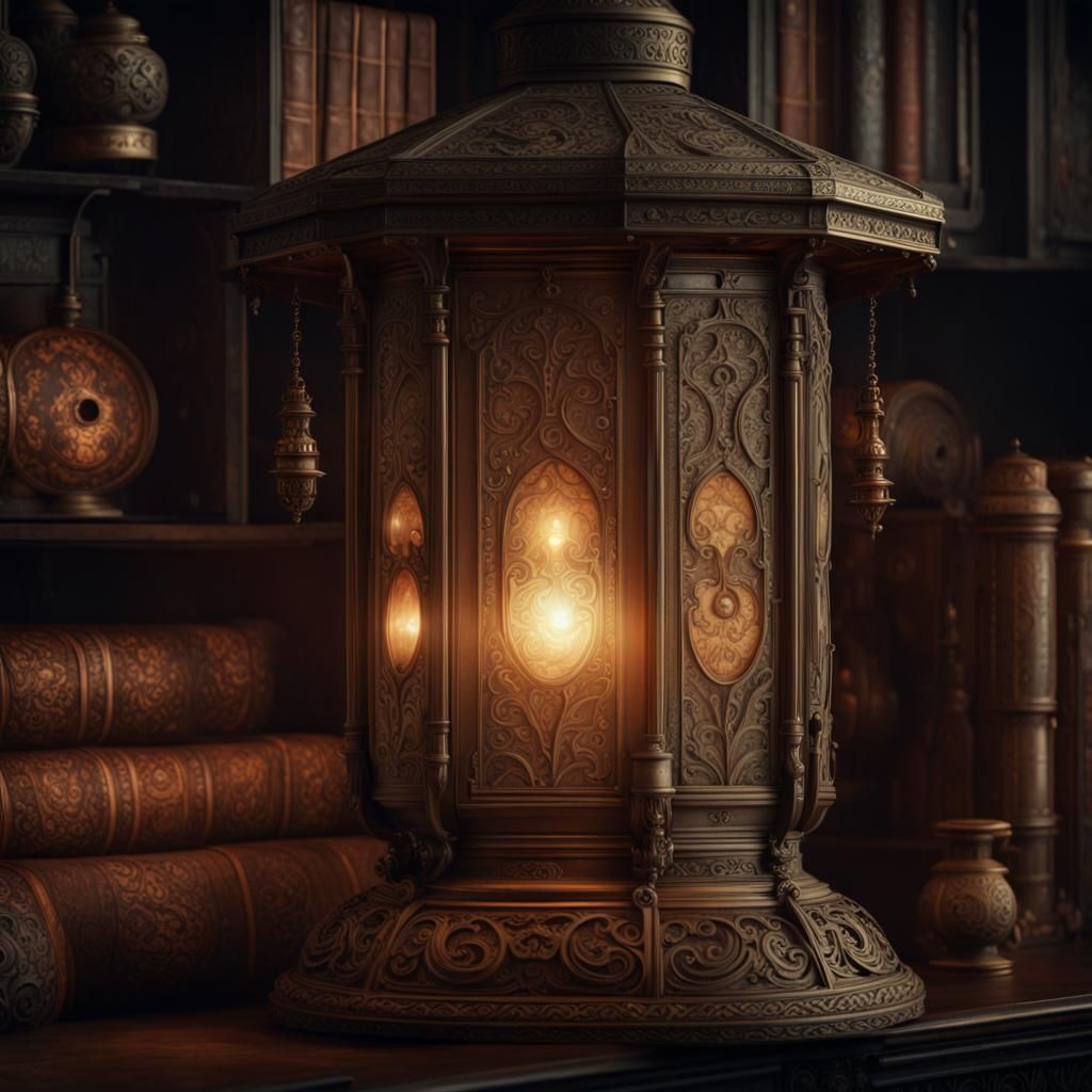 A realistic, beautiful, ornate, occult style Victorian lit lantern - AI ...