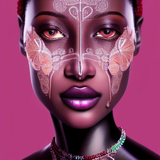 "Elaborate flowing eddy, beautiful delicate dark skinned face ...