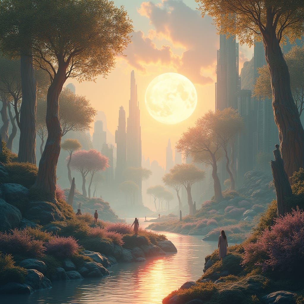 Ethereal Futuristic Utopia Blends Nature and Innov... - AI Art