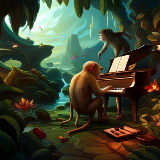 little monkey playing music - AI Generated Artwork - NightCafe Creator