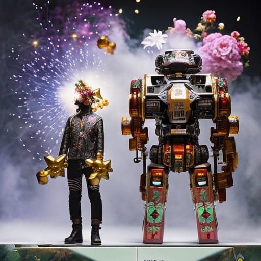 Flowerbot as a side kick - AI Generated Artwork - NightCafe Creator