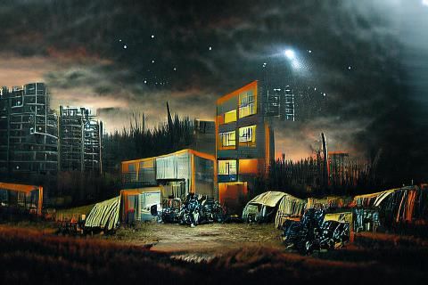 Post-apocalyptic compound at night detailed oil painting on canvas - AI ...