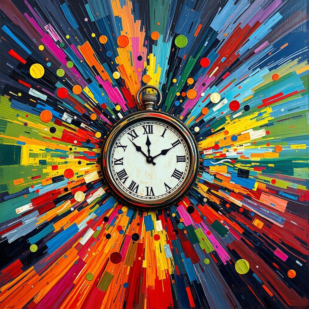 Clock exploded New Year - Vibrant Explosion of Colorful Cha...