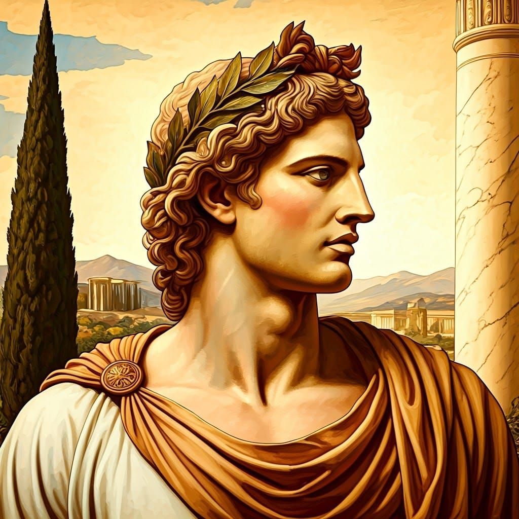 Profile of Apollo the greek god, with his iconic mythological classic ...