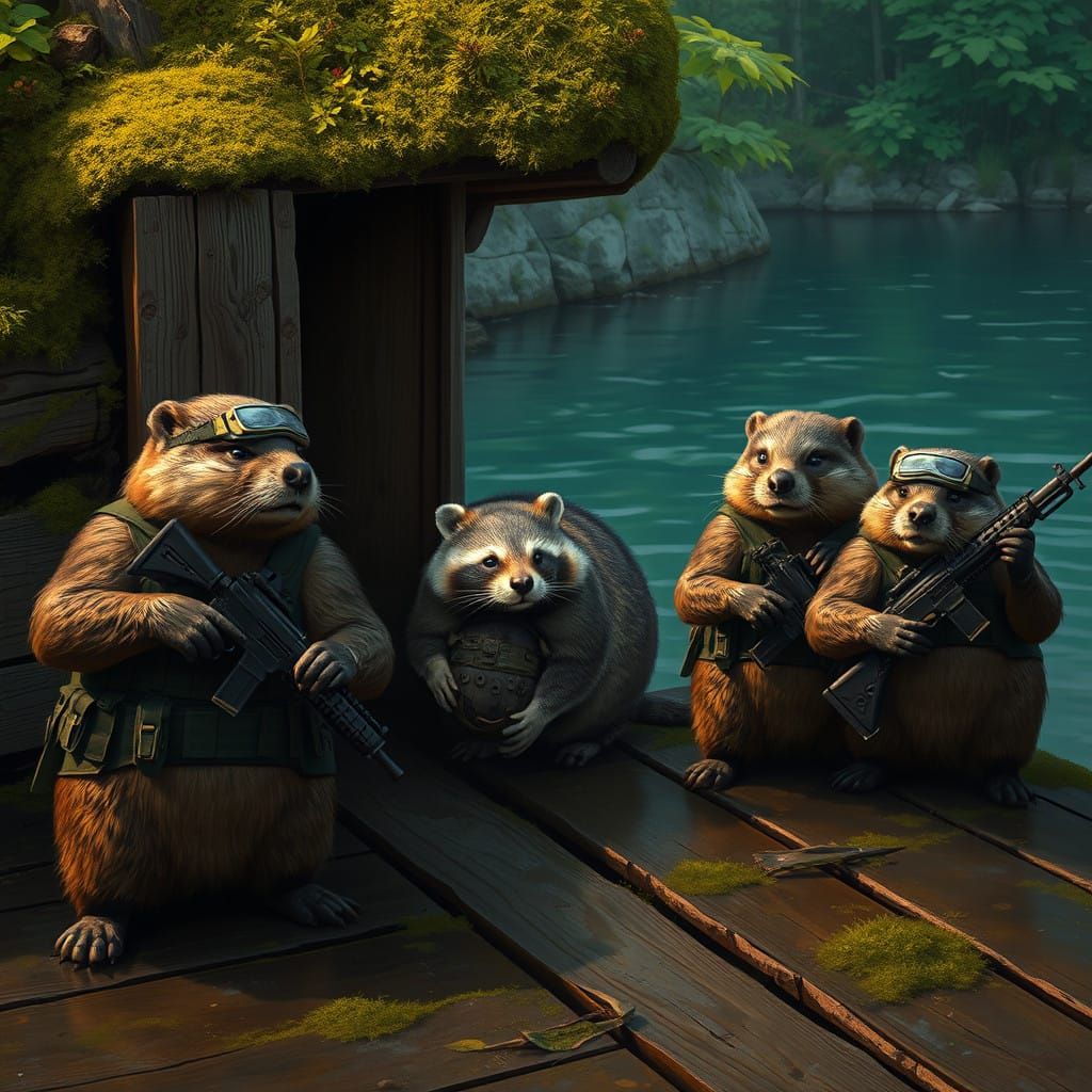 Beavers in Tactical SWAT Gear Prepare to Breach Da... - AI Art