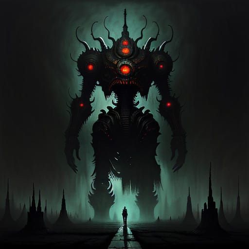 Gigantic, Cybernetic Monster Rules the Dark, Under... - AI Art