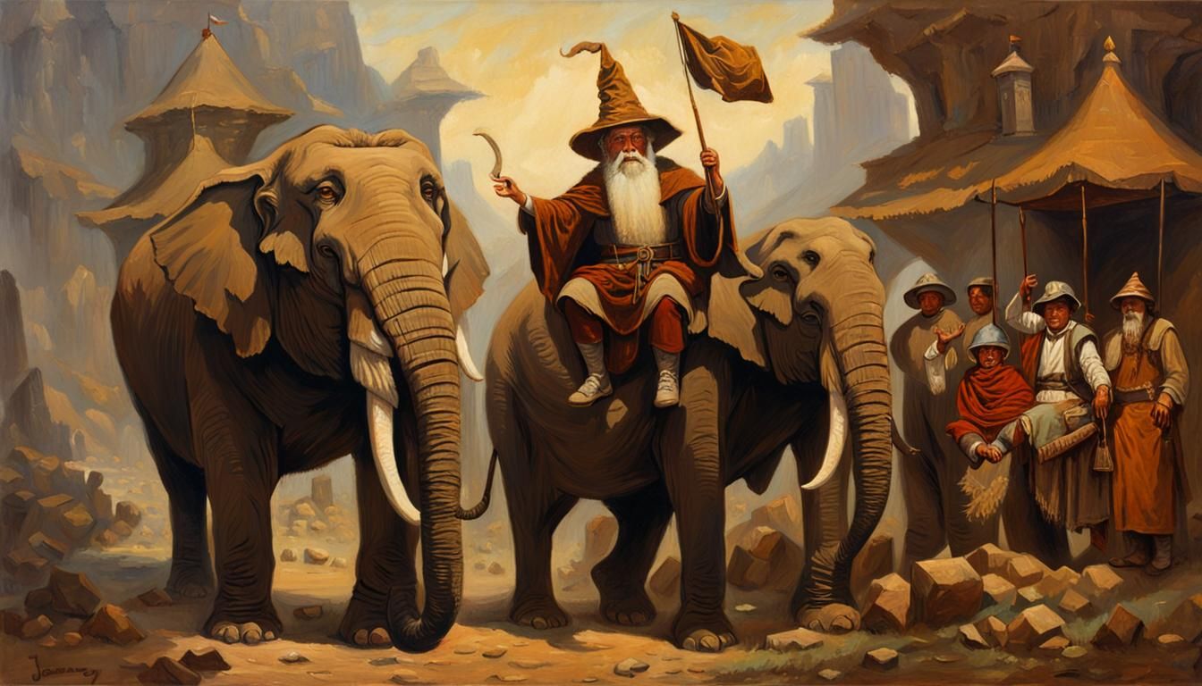 A human wizard dressed in brown wearing a brown wizard's hat who riding ...