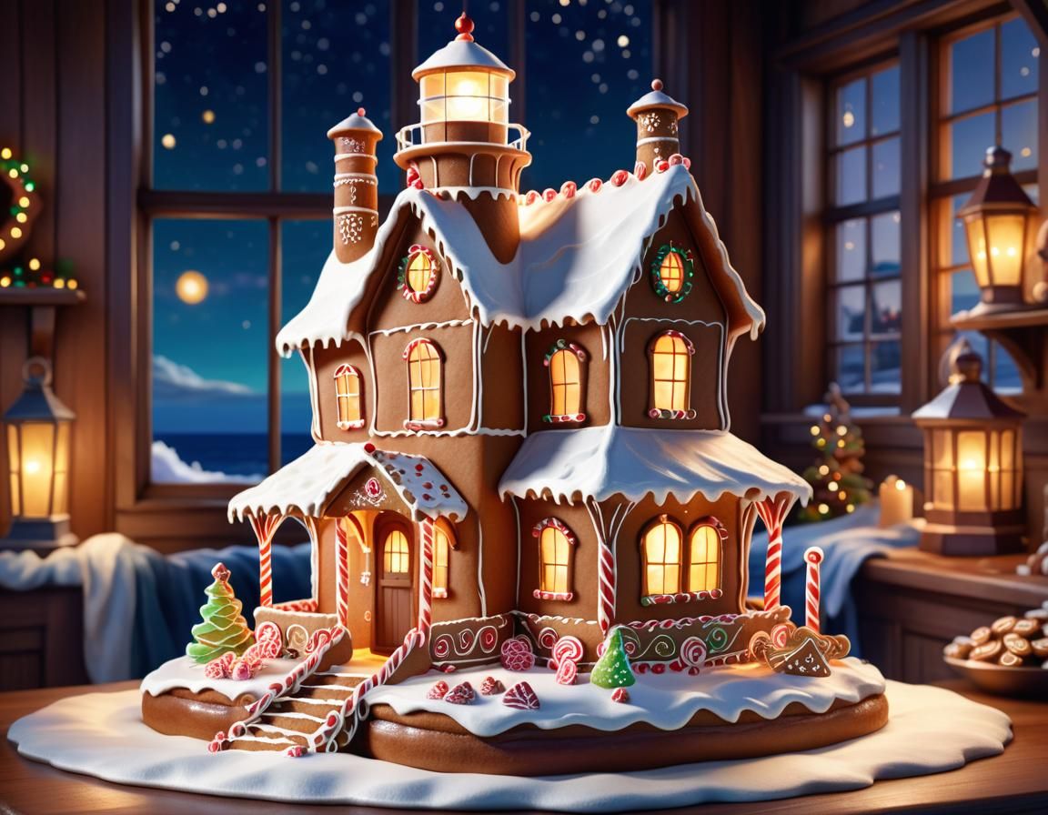 The Gingerbread Lighthouse Keeper’s Cottage - AI Generated Artwork ...