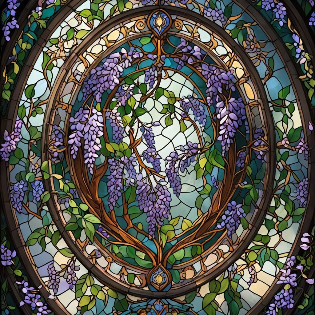 " TRADITIONAL OVALE-STAINED GLASS, WISTERIA- DETAILED (95%) STAIN GLASS ...