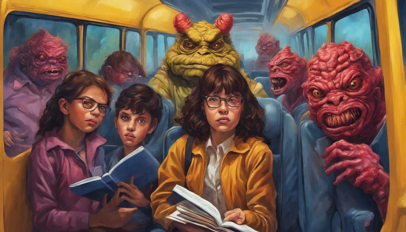 Portrait of a little Zygon monster clutching her school books, riding ...