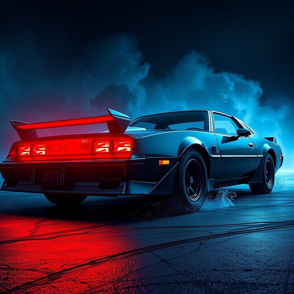 Knight Rider's KITT in Vivid Red Light Spectacle - AI Art