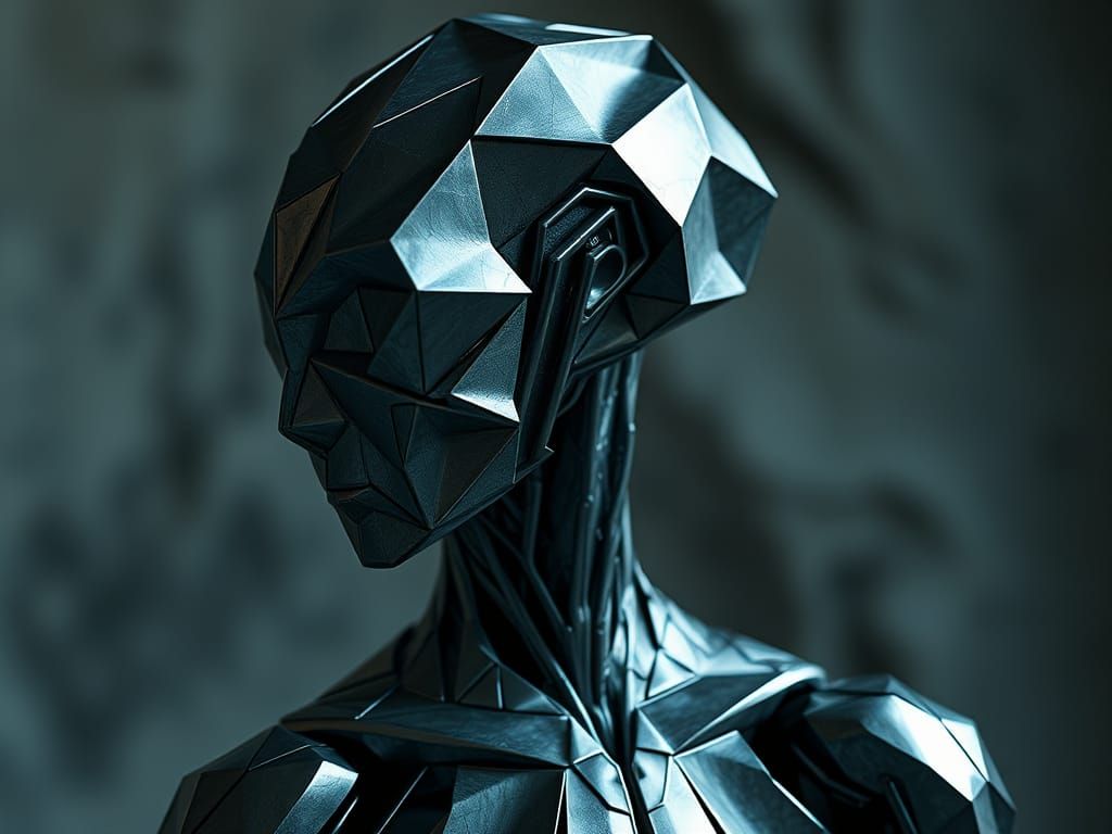 Humanoid Figure with Dark Silver Origami Skin - AI Art