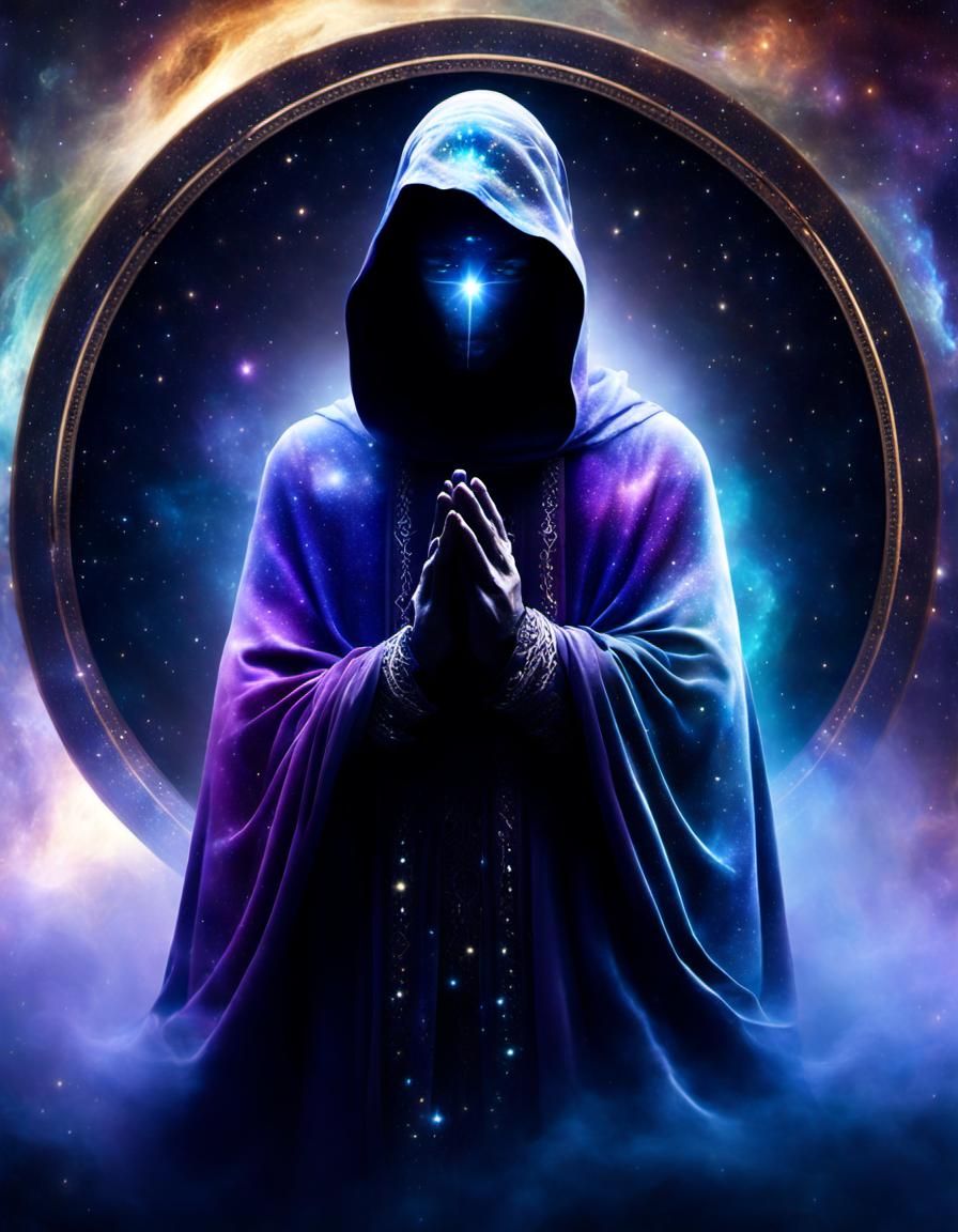 ;; A mysterious cloaked faceless being with face made out of Universe ...