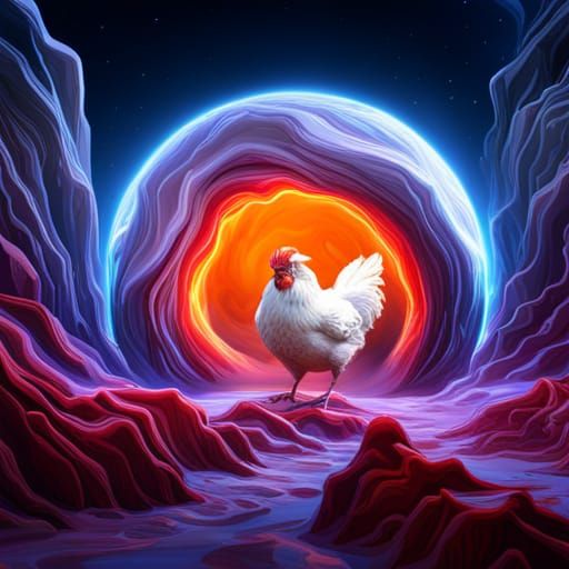 white furry hen in ice ball coloured rainbow fire - AI Generated ...