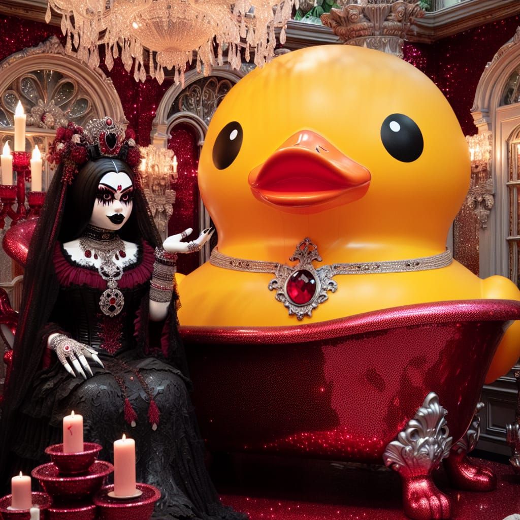 Gothic Rubber Duck in Victorian Ruby Red Crystal T... - AI Art