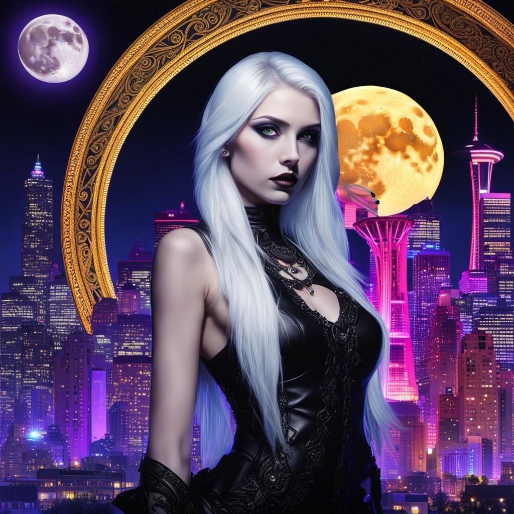 black light, neon goth women, youthful appearance, bare, notop, smooth ...