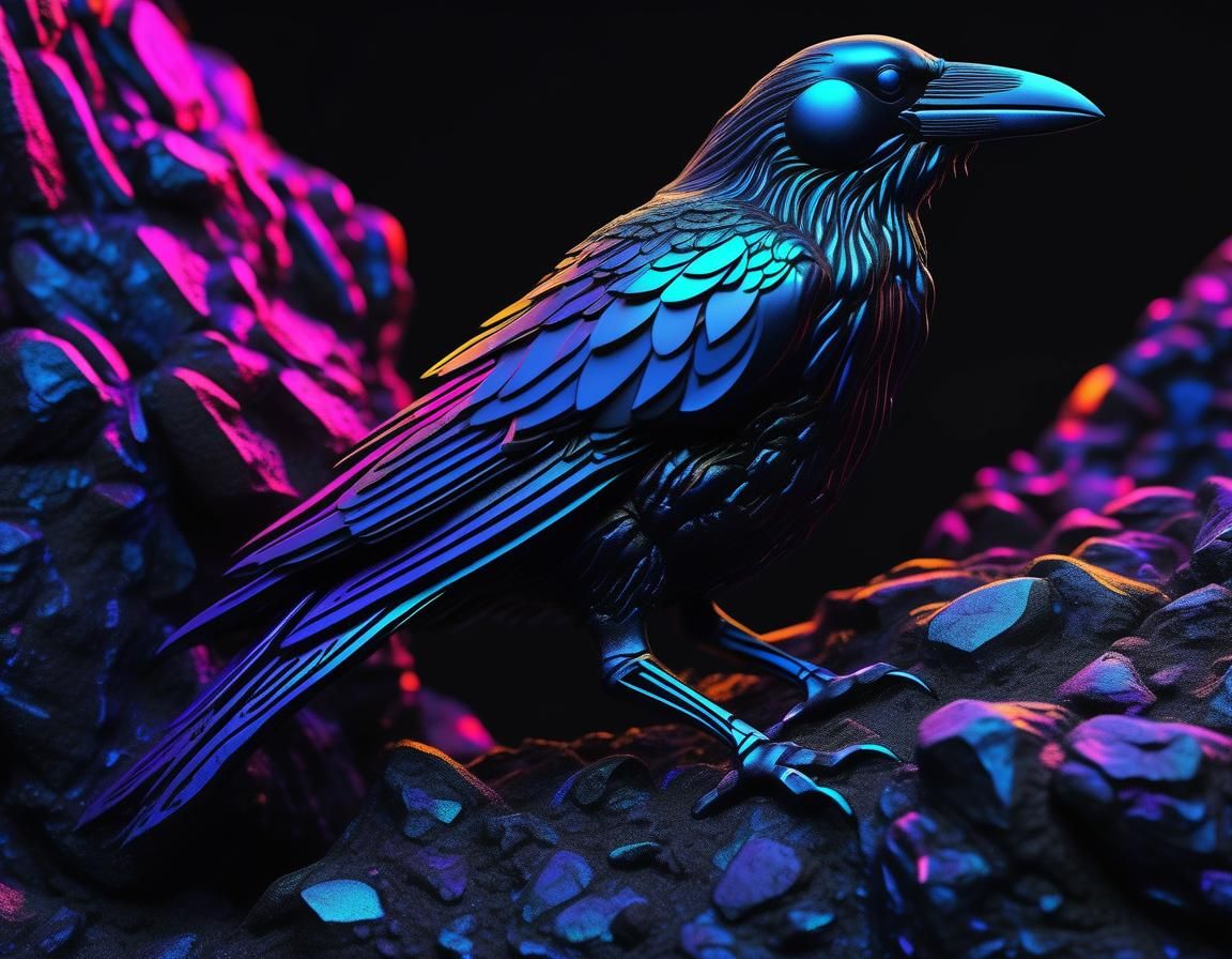 Macro photography of an ultrarealistic intricately detailed crow on ...