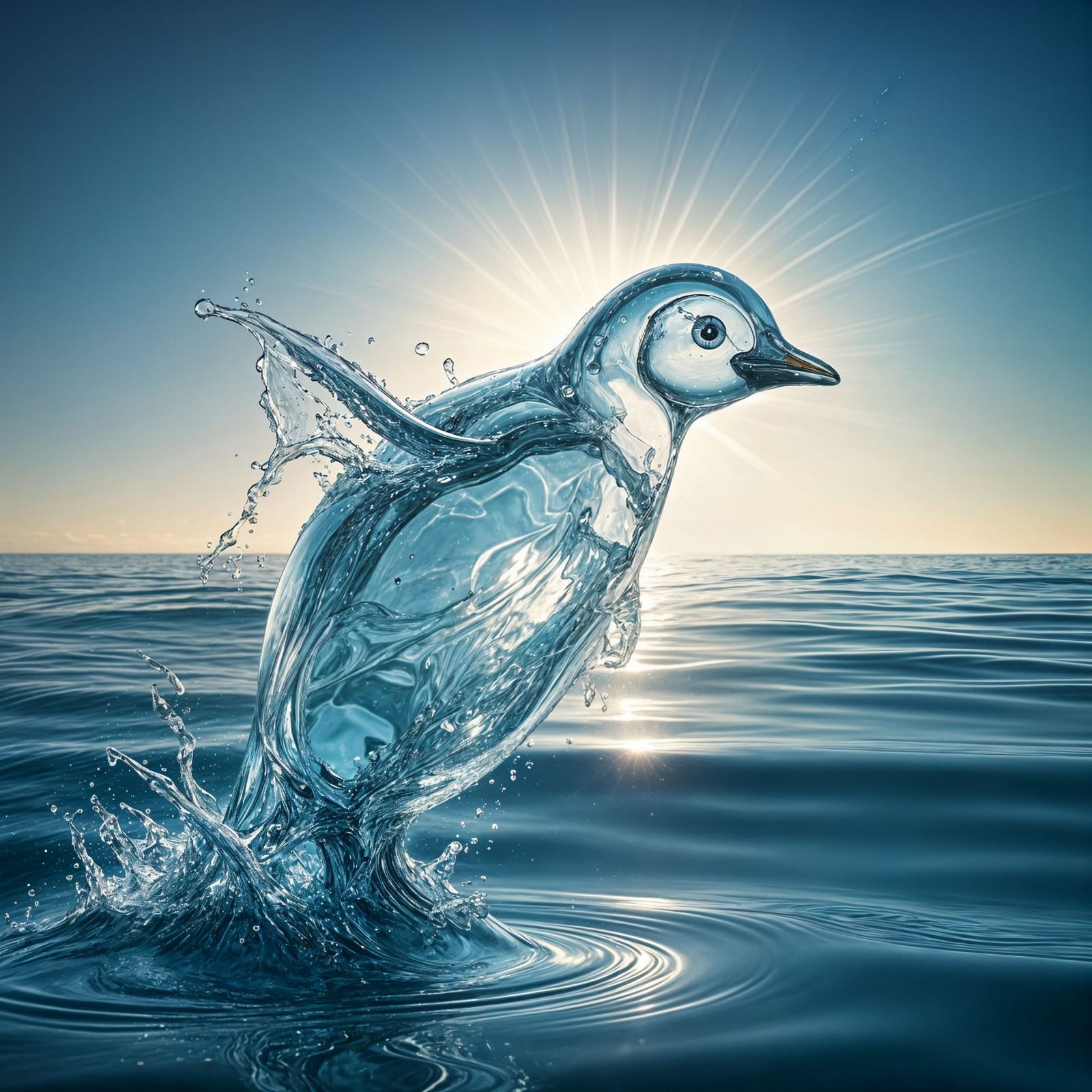 Imagine an intricate clear and transparent cute baby Penguin sculpture ...