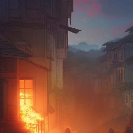 burning village - AI Generated Artwork - NightCafe Creator