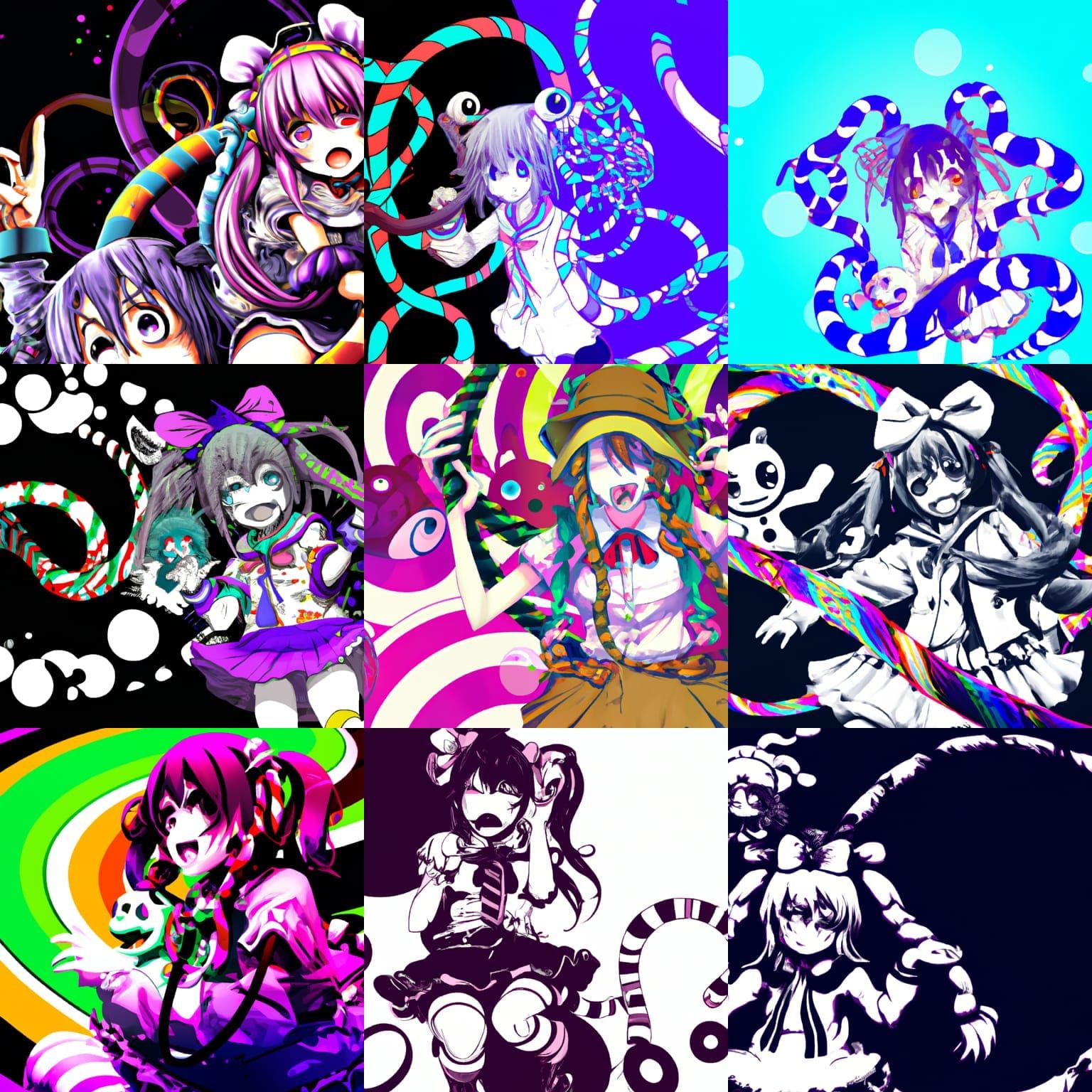 Dark Psychedelic Anime clown girl and snake Trippy Manga cover art ...
