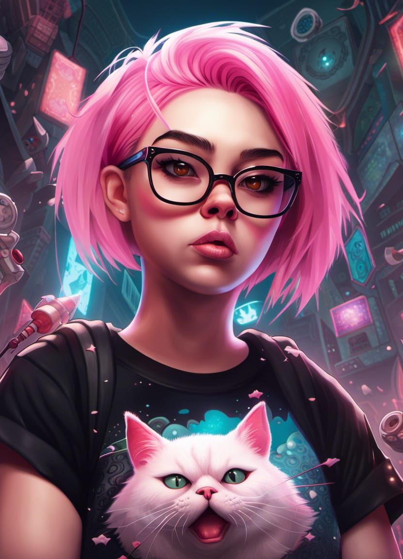 Pink Haired Gamer Girl - AI Generated Artwork - NightCafe Creator