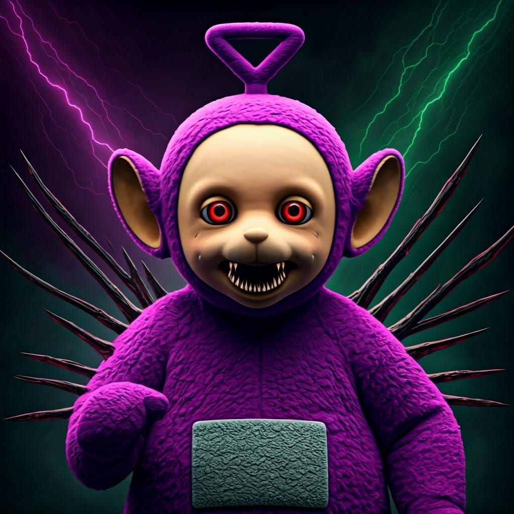 Gothic Teletubby with Fangs and Glowing Eyes - AI Art