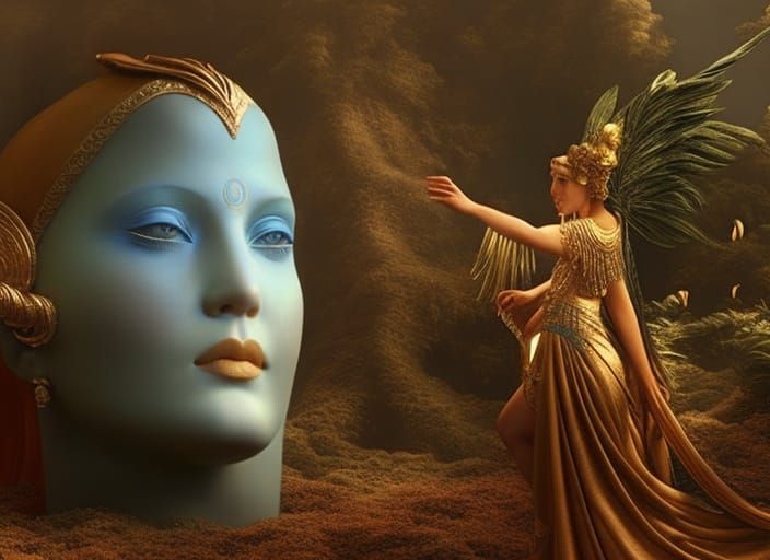 The face of God named mauli next to a Greek goddess 3D Shading ...