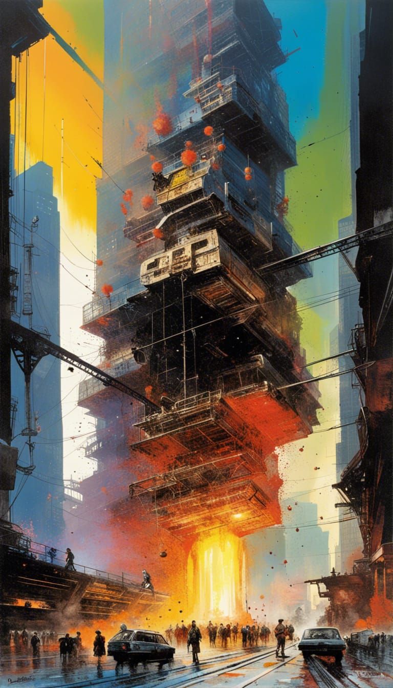 Digital explosion in the city by John Berkey, Les Edwards, Pascal ...